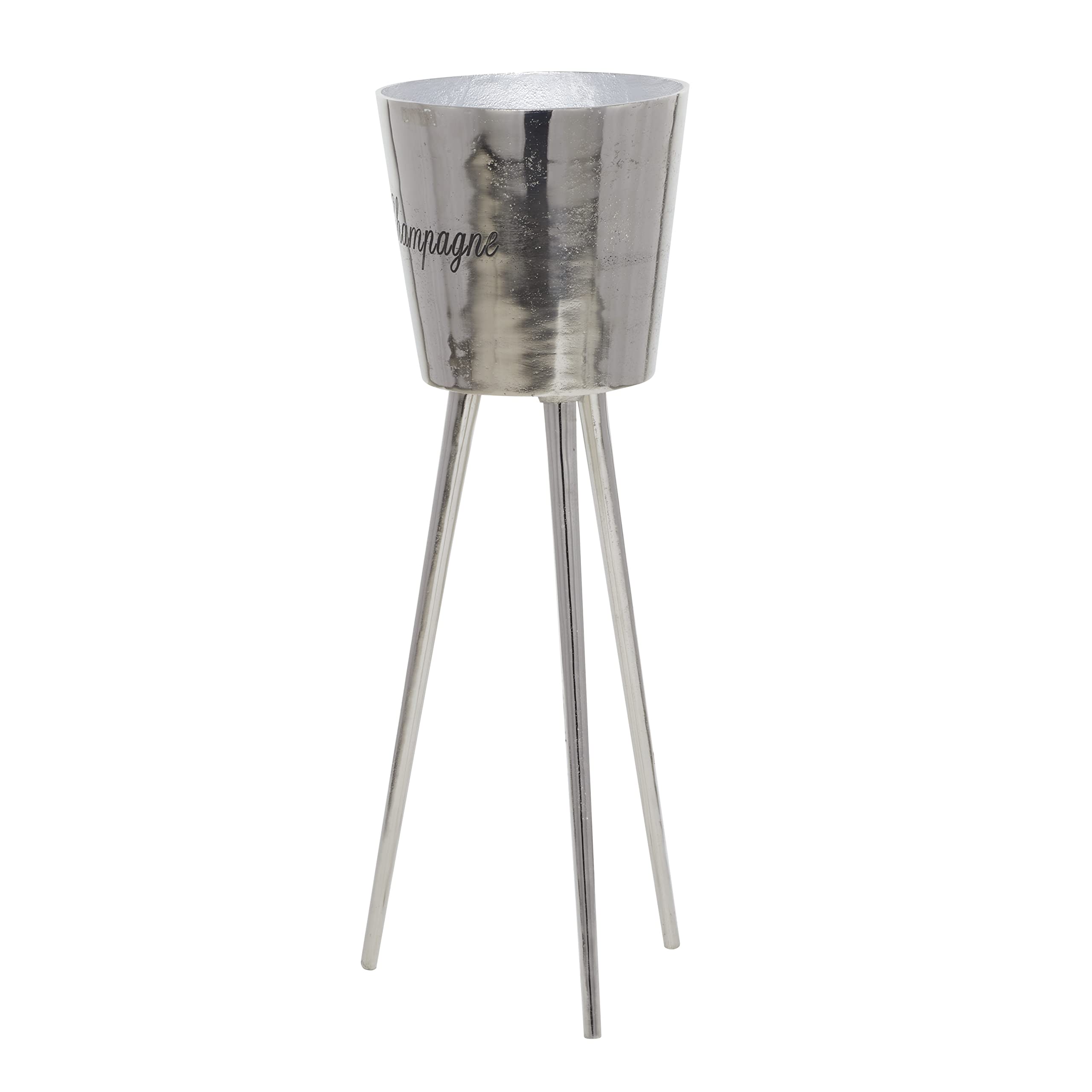 Deco 79 Aluminum Tall Floor Champagne 3 Bottle Ice Bucket, 9" x 9" x 28", Gray