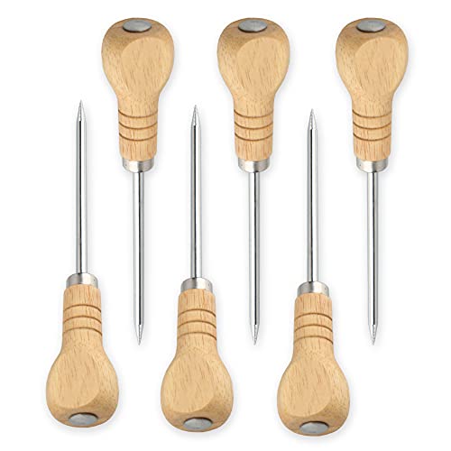 Yzurbu 6pcs Ice Pick for Breaking Ice, Stainless Steel Ice Pick Tool with Safety Wooden Handle for Kitchen