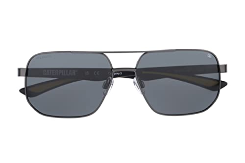 Caterpillar 8013 Men's Polarized Navigator Sunglasses, Matte Gunmetal/Rubberized Matte Black, 58 mm