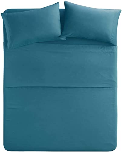 Comfort Spaces Microfiber Bed Sheets Set 14" Deep Pocket, Wrinkle Resistant, All Around Elastic - Year-Round Cozy Bedding Sheet, Matching Pillow Cases, Twin, Teal 4 Piece