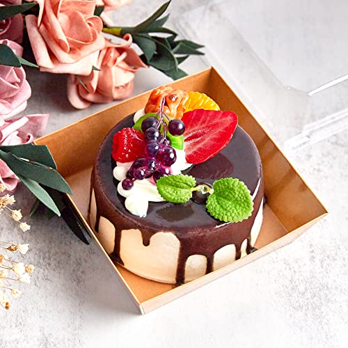 Kucoele 50 Pack Paper Charcuterie Boxes with Clear Lids, 4 Inches Brown Cookie Boxes Dessert Boxes Disposable To Go Food Containers for Sandwich, Cake Slice, Cupcake, Chocolate Covered Strawberry