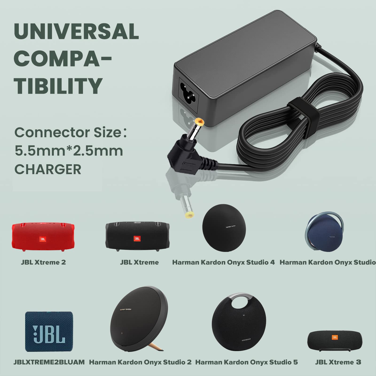 Charger for JBL Xtreme Extreme 2 Harman Kardon Onyx Studio 5 4 3 2 1 IV III II I Wireless Bluetooth Speaker JBLXTREME2BLKAM / JBLXTREME2BLUAM / JBLXTREME2GRNAM HK NSA40ED-190200 ESX2567Q