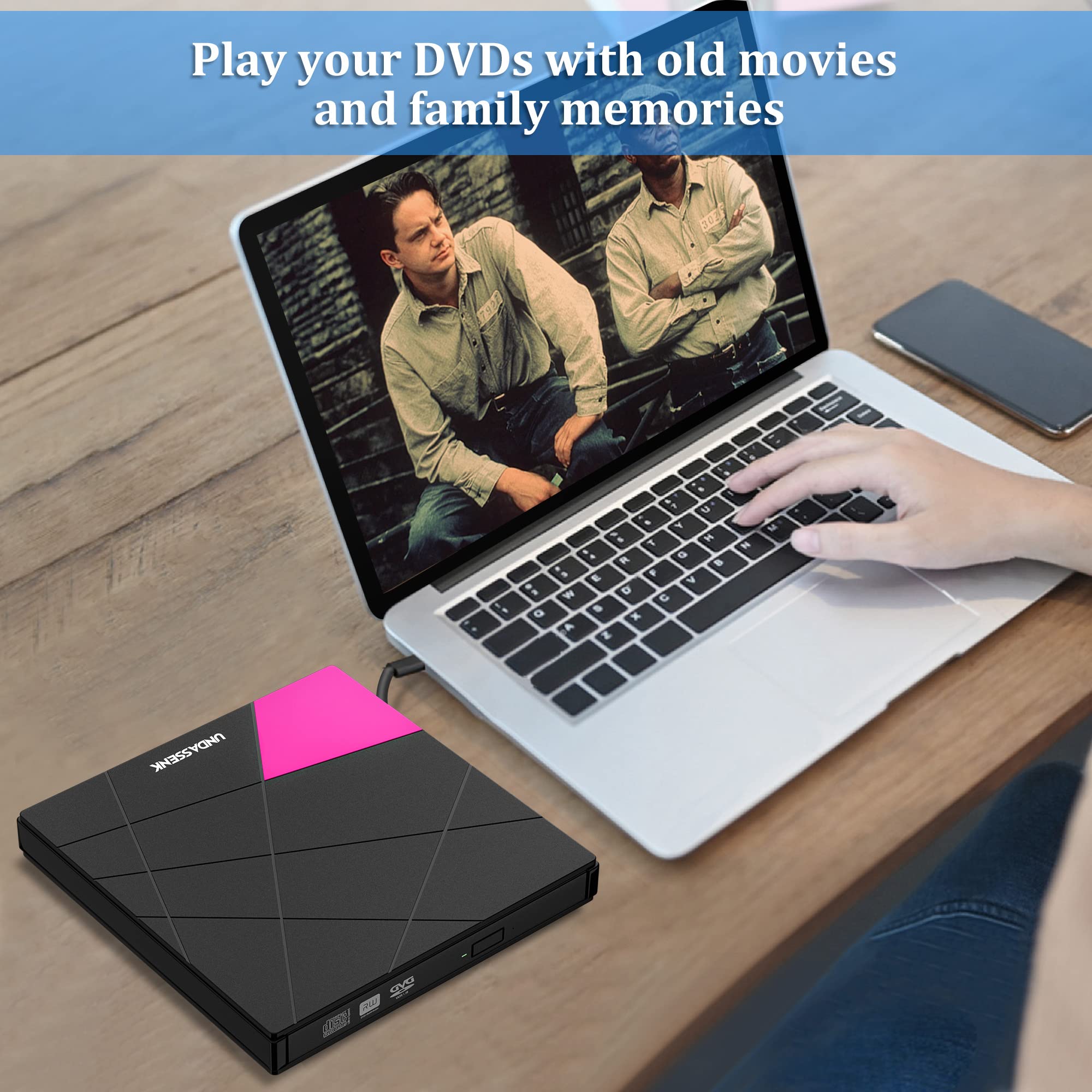 External CD/DVD Drive for Laptop, 6 in1 USB 3.0 Type-C Portable CD/DVD Player Burner, CD ROM Drive Optical Drive, CD/DVD Reader, CD to USB Converter, Compatible with Desktop PC Windows Mac OS