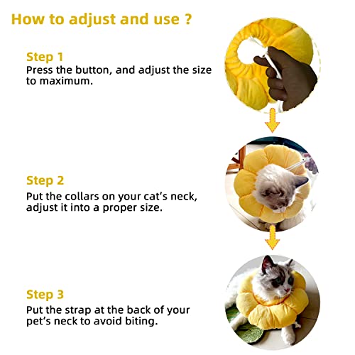 KUDES Cat Small Dog Recovery Collar, Cute Sunflower Neck Cone After Surgery, Adjustable Pet E Collar, Wound Healing Protective Cone Surgery Recovery Elizabethan Collars for Small Pet