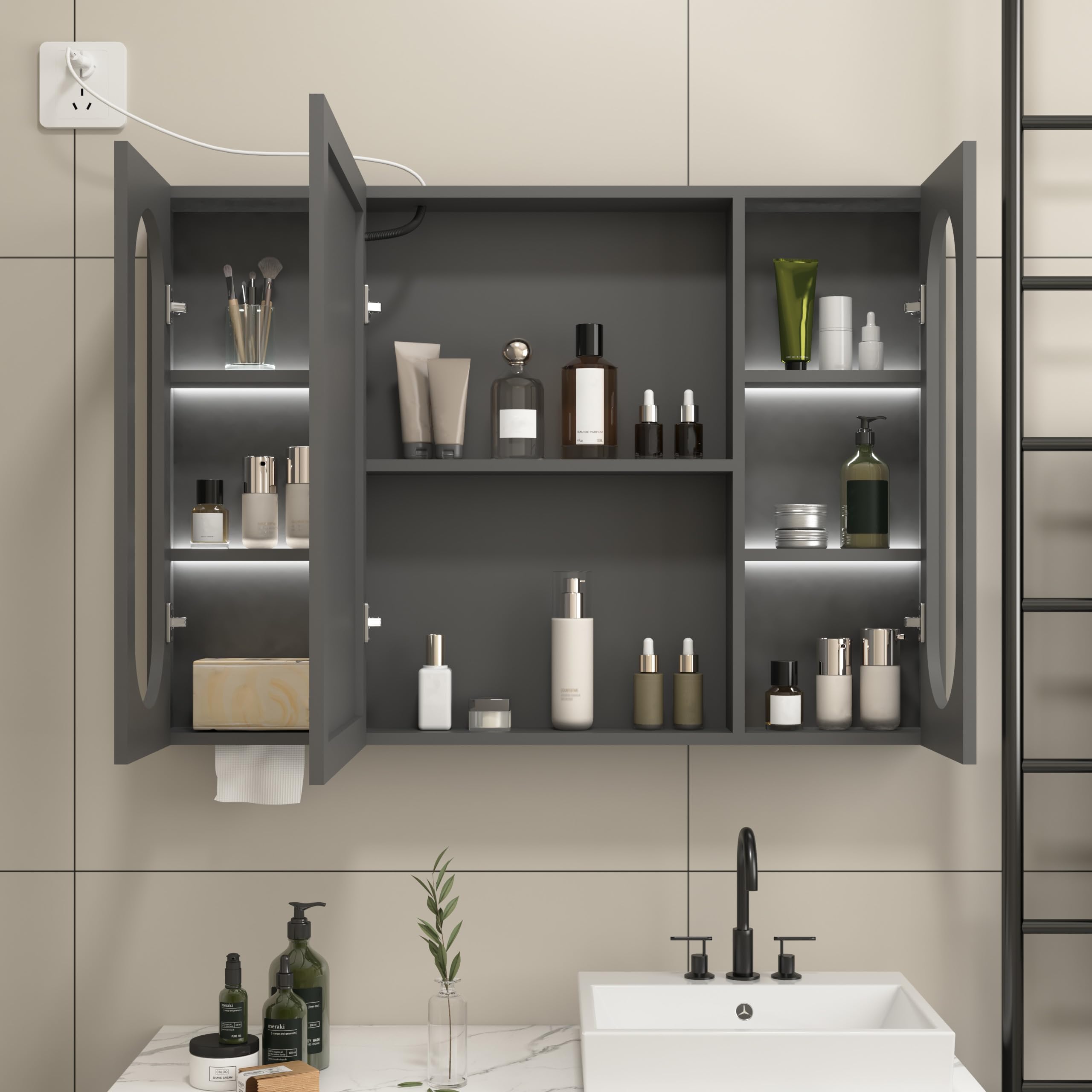 FANJUN-AMTECH Bathroom cabinet wall Mount，smart medicine cabinet，shower mirror，bathroom mirrors for over sink，led medicine cabinet，lighted medicine cabinet，bathroom medicine cabinet with mirror