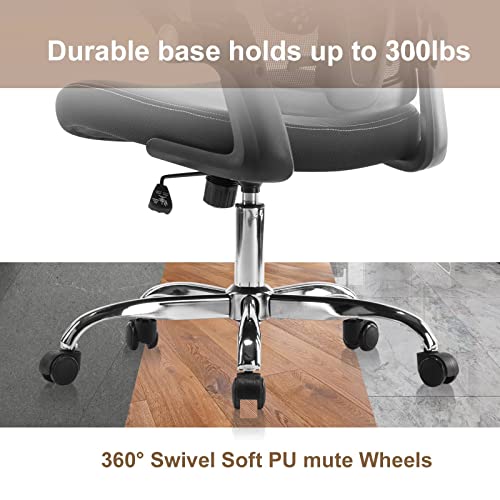 SAIBFARST Ergonomic Office Chair, PU Leather Home Desk Chair, Adjustable Height Swivel Mesh Chair Midback Computer Chair with Lumbar Support and Flip-up Armrests Executive Office Chairs