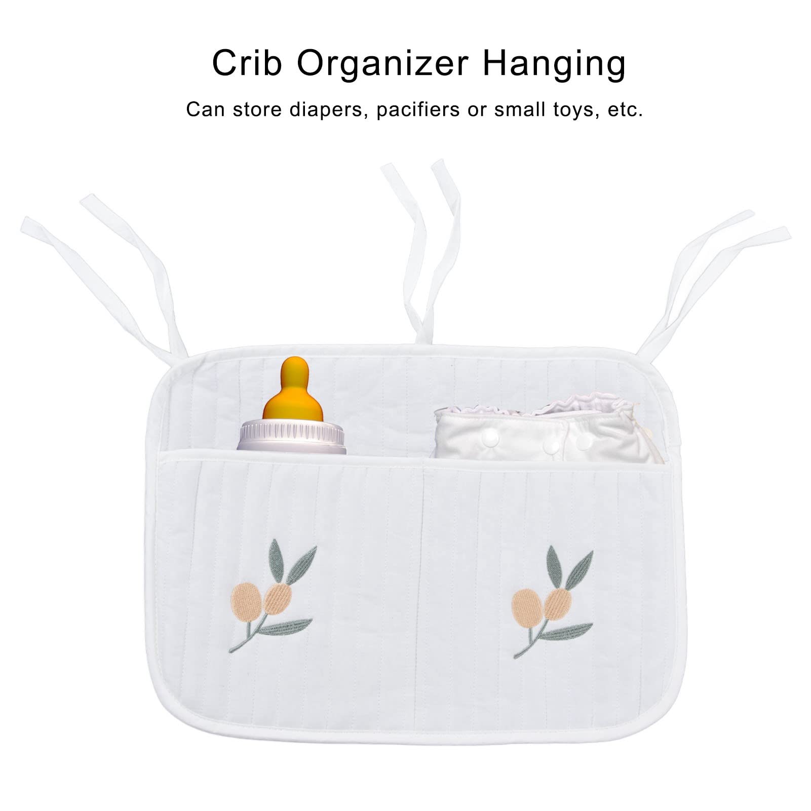Eujgoov Crib 2 Pockets Organizer, Baby Bedside Hanging Storage Bag Soft Cotton Crib Bedside Organizer Hanging Bed Practical Storage Bag for Strollers Furniture(Olive Tuba)