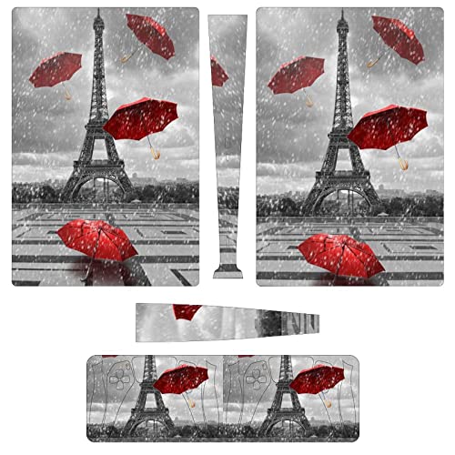 Eiffel Tower and Umbrella Full Protective Skin Cover Design Wrap Decal Sticker Compatible with PS5 Digital Edition Console and Controller