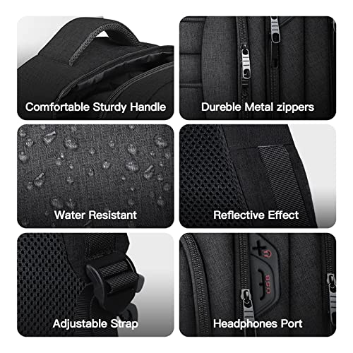 LCKPENG Extra Large Backpack, Business Travel Laptop Backpack for Men, Extra Large Lightweight TSA Approved Carry On Backpack, Computer Backpack for 17.3 Inch Laptop with USB Port, Black