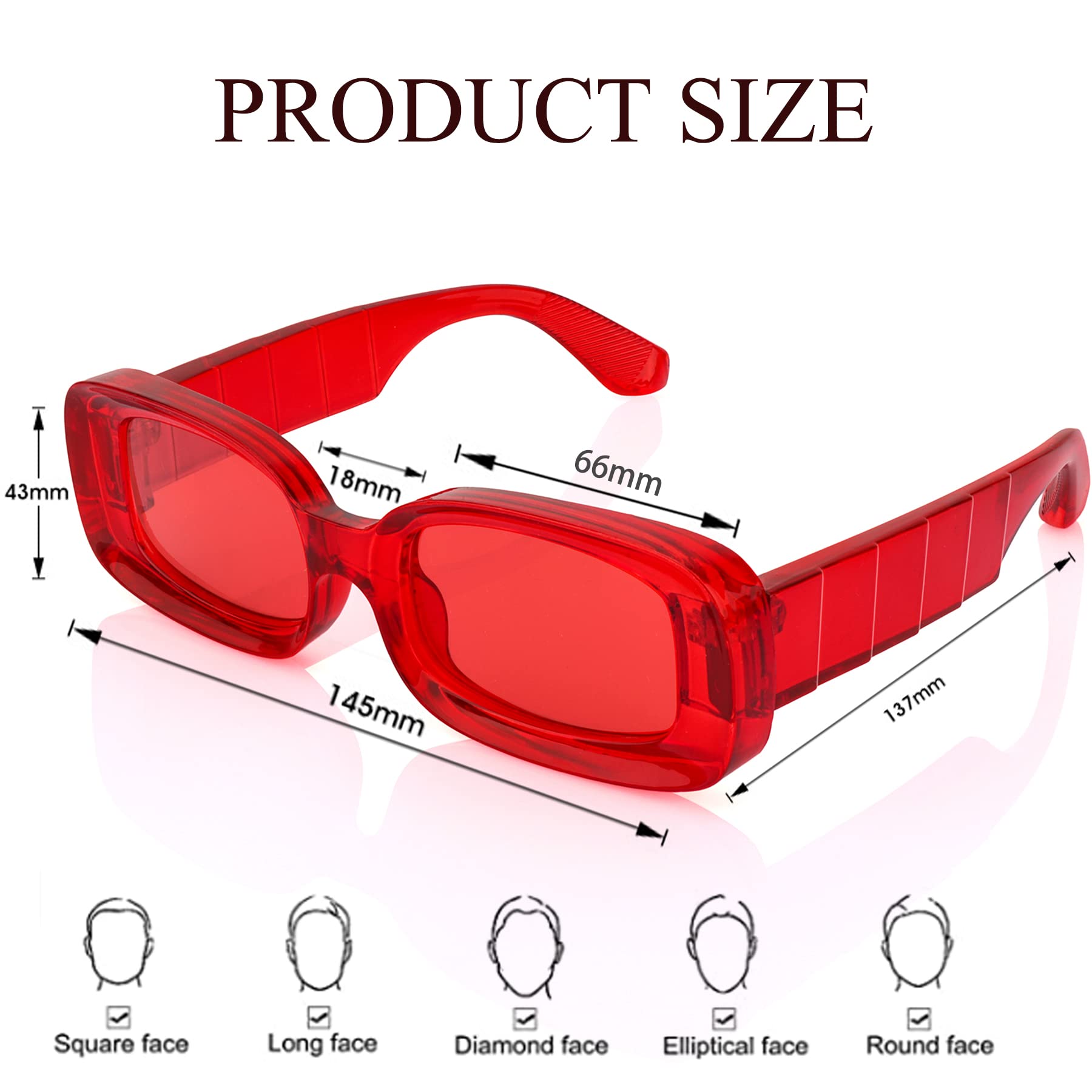 ChiCoko Rectangle Sunglasses for Women Men Retro 90s Sun Glasses Trendy Square Thick Shades Y2K UV400 Protection CK1327 Red Frame Red Lens