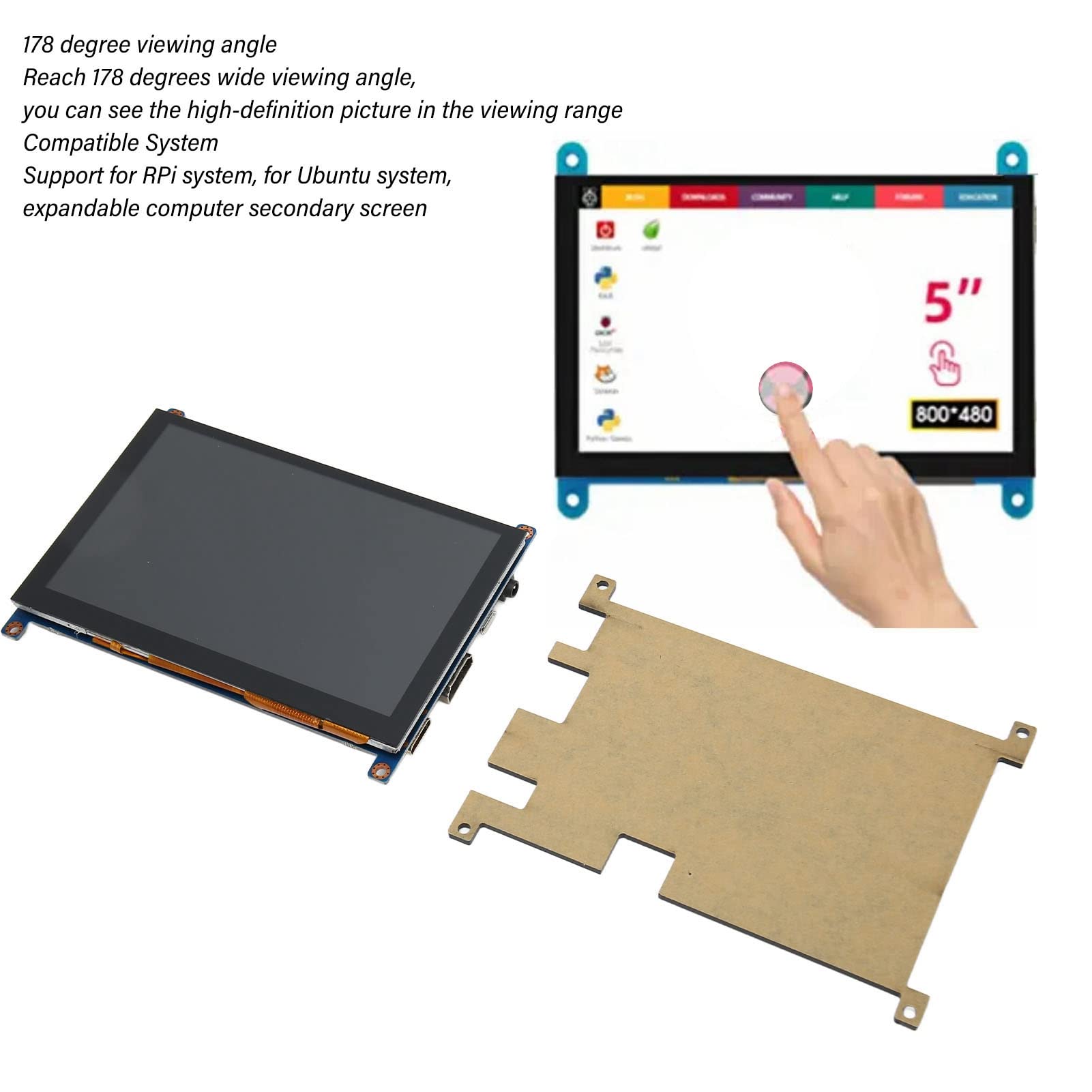 FOTABPYTI HD Screen Display, 800x480 5 Inch Easy Connection Touchscreen Monitor for Computer