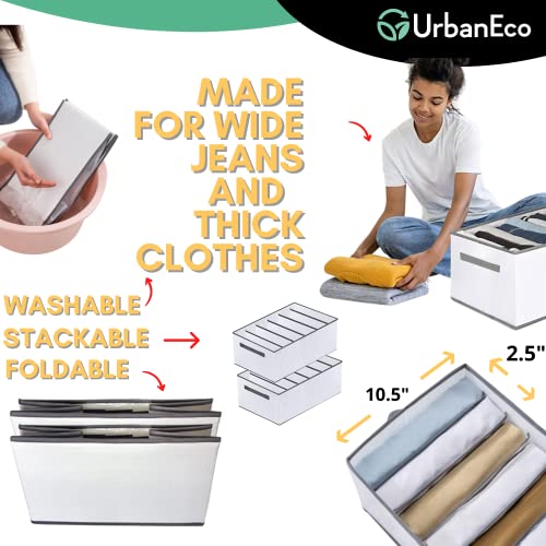 UrbanEco (2pcs Wardrobe clothes organizers for drawers with 2 Handles - 6 Grids Pants organizer for large Jeans, leggings, tshirts, Yoga pants, Sweater-White