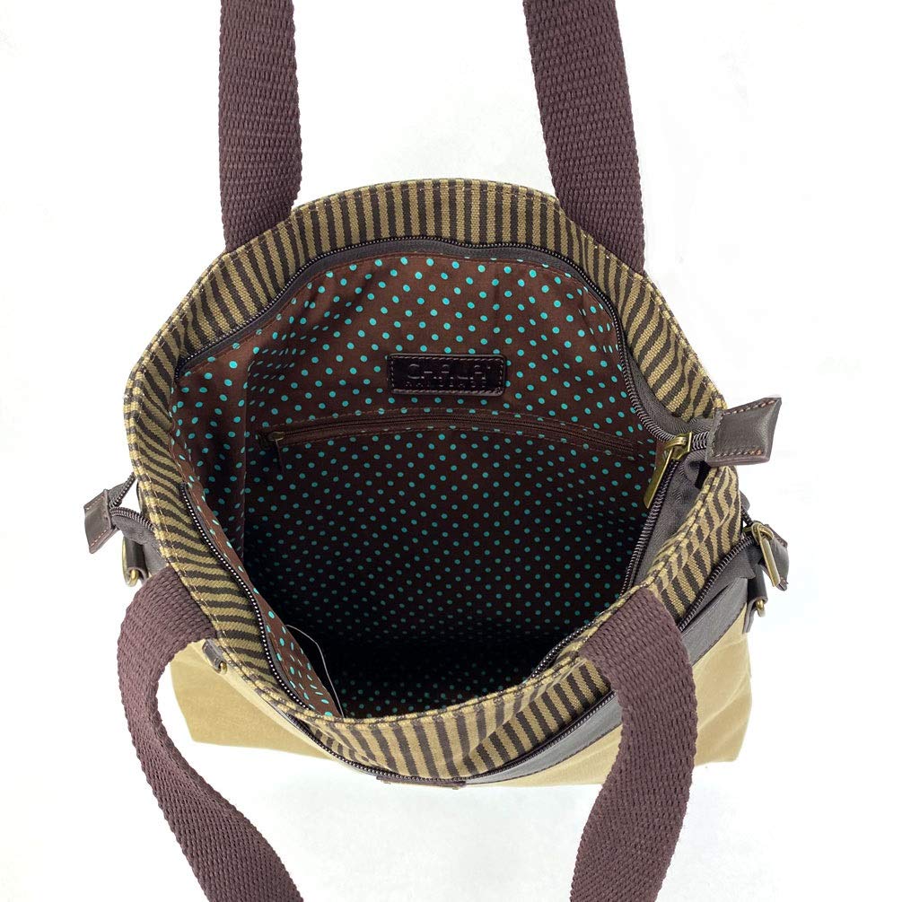 CHALA Canvas Convertible Stripe Work Tote with Chala Key-Fob in Light Olive (Poodle Coin Purse)