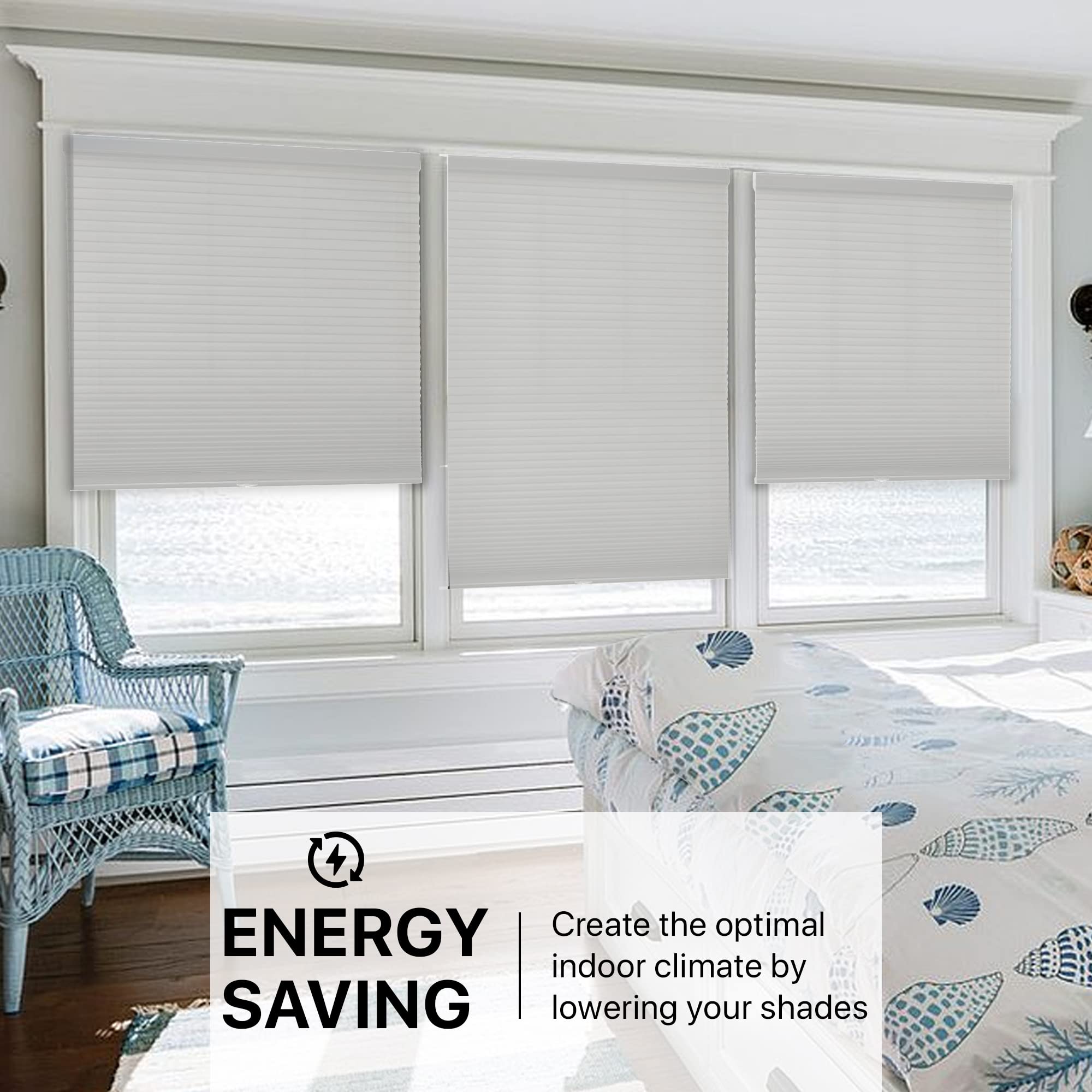 Chicology Cordless Cellular Shades, Blackout Window Blind, Evening Mist (Blackout) - 38"W X 48"H