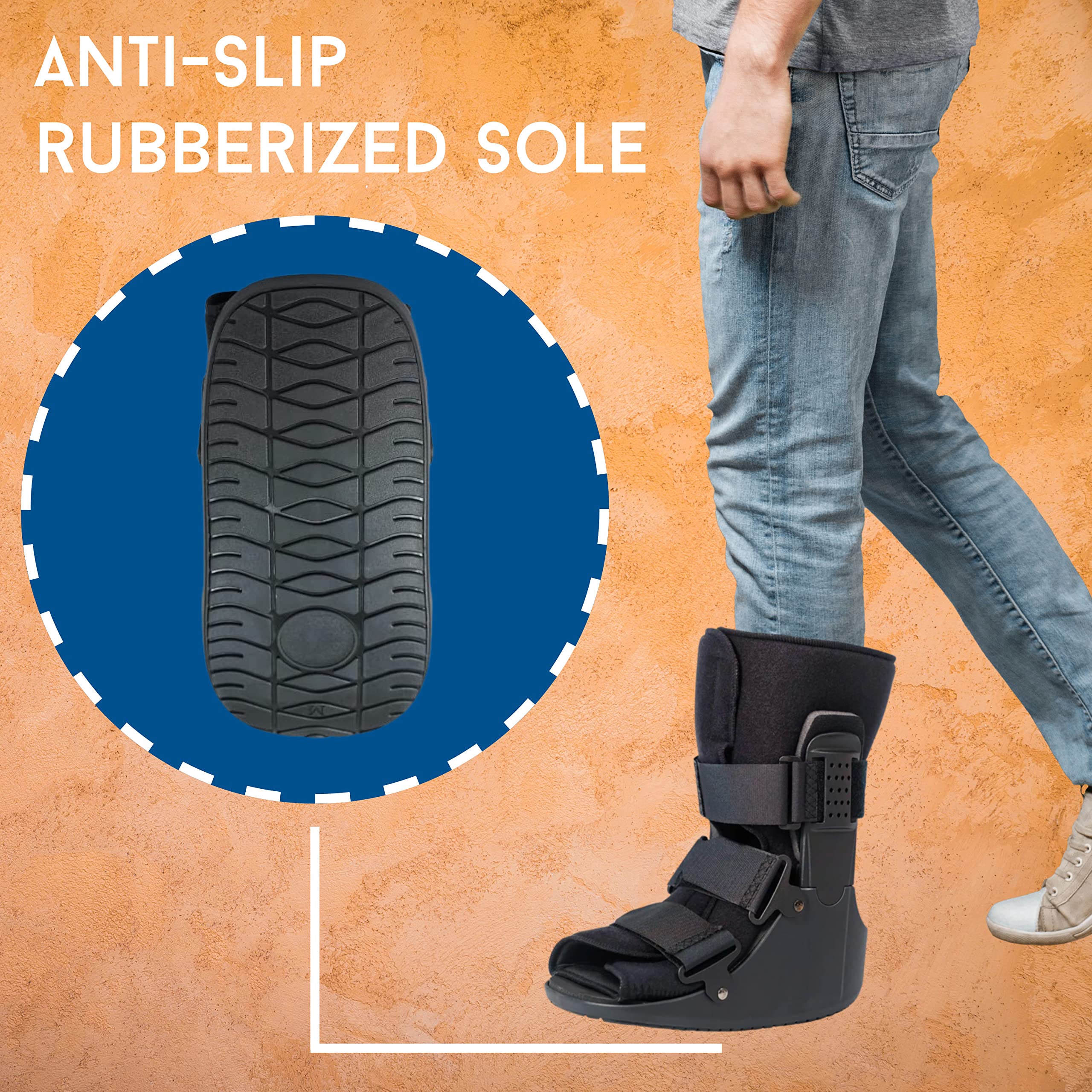 DMEforLess Low Top Non Air Medical Walking Boot - Ankle Brace and Foot Brace for Stress Fracture Support - Post OP Shoe for Broken Toe, Achilles Tendonitis Relief, Sprained Ankle Support (Small)