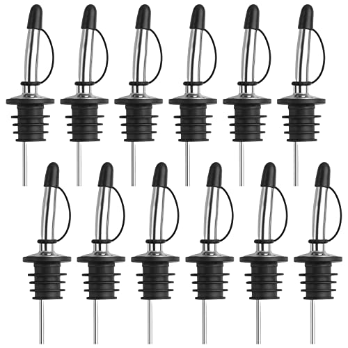 Pour Spout for Liquor Bottles - Vaincre 12 Pack Liquor Bottle Pourers, Pour Spouts with Rubber Dust Caps, Stainless Steel Tapered Speed Wine Pourers, Good As Olive Oil Spout, Fit Most Liquor Bottles