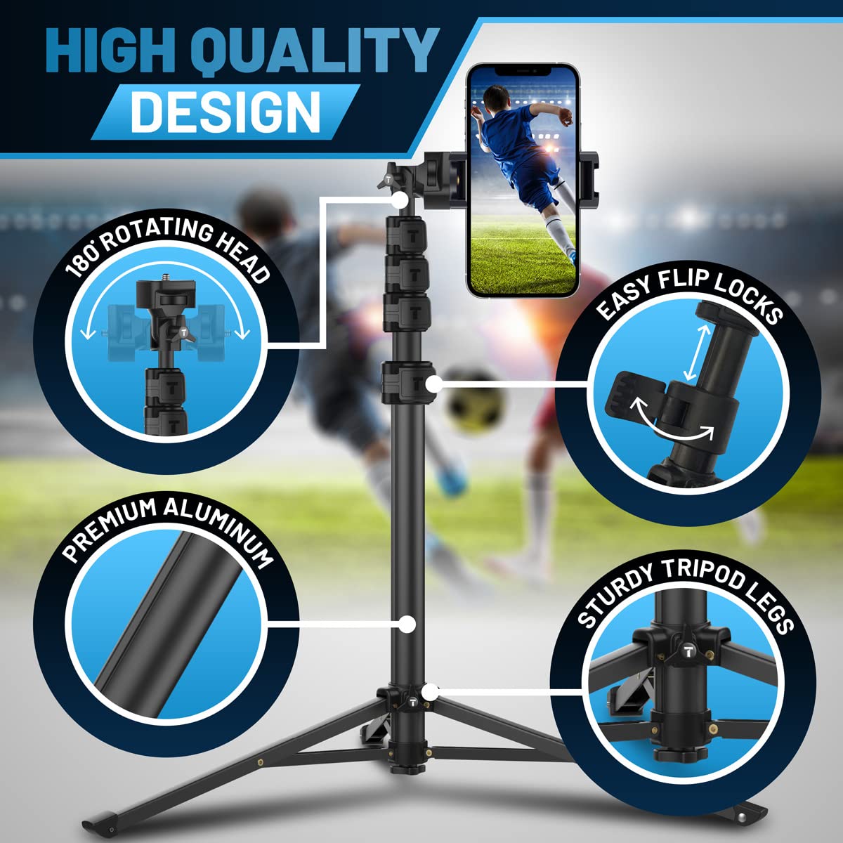 Texlar 60" Phone Tripod Stand for iPhone and iPad - Includes Wireless Remote, Cell Phone and Tablet Holders - for Camera Video Recording, Travel - T60 Pro Selfie Stick Tripod