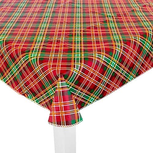 Celebrate It Christmas Seasonal Holiday Poinsettia or Checkered Tablecloth (Red Green Gold Checkered)