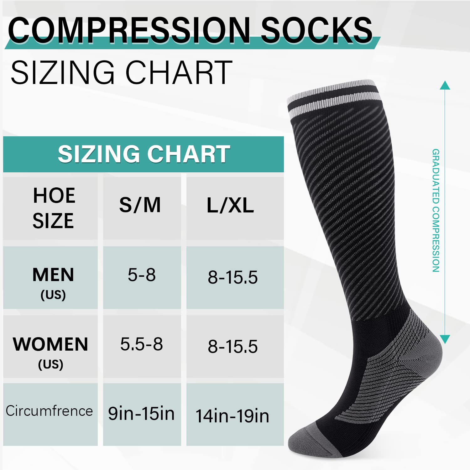Compression Socks For Men & Women 30-40 mmHg -Knee High Socks for Support,Hiking,Running,Soccer