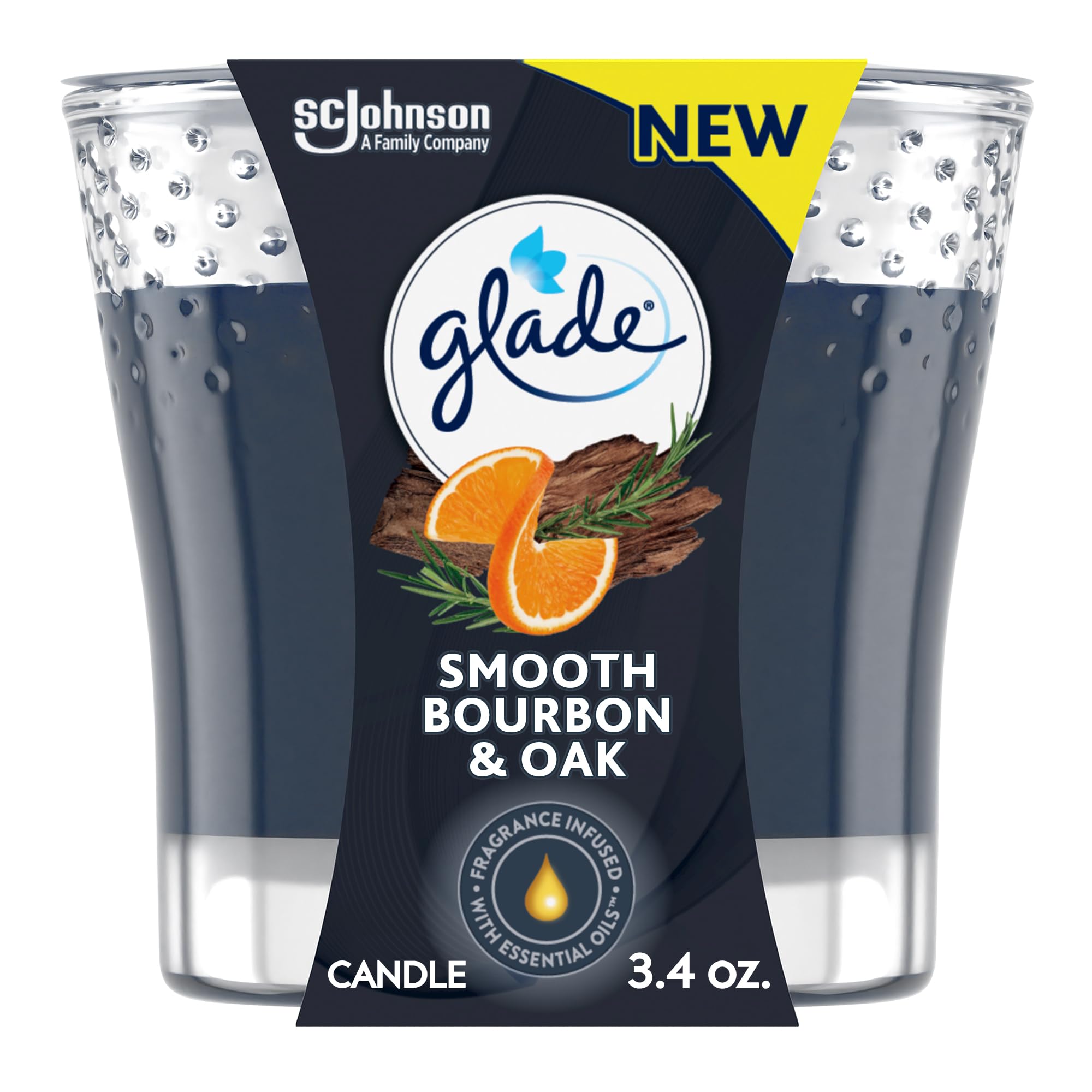 Glade Candle Jar, Air Freshener, Smooth Bourbon & Oak, 3.4 Oz