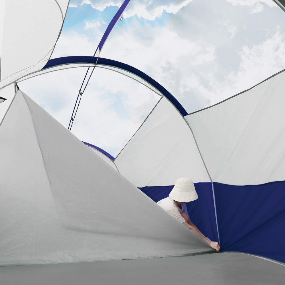 CAMPROS CP Tent-12-Person-Camping-Tents, Waterproof Windproof Family Tent with Top Rainfly, 6 Large Mesh Windows, Double Layer, Easy Set Up, Portable with Carry Bag - Red