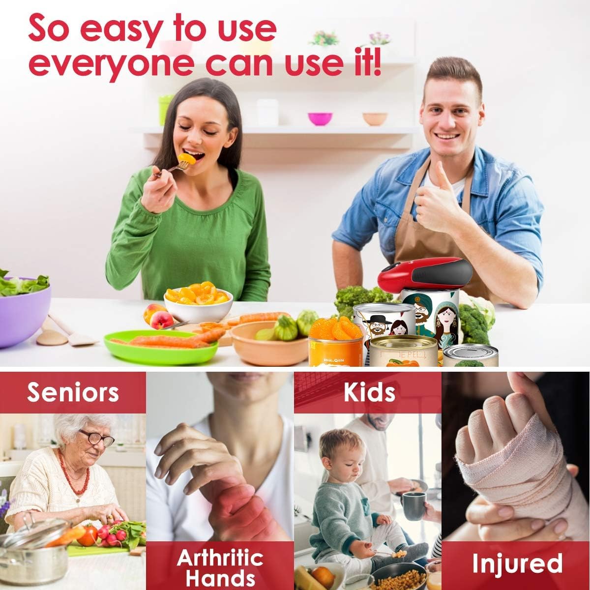 Electric Can Opener with Smooth Edge, One-Touch Automatic Can Opener Opens Almost All Can Sizes, Kitchen Utensils for Housewives, Seniors and Arthritis Sufferers, Food-Safe, Battery Operated
