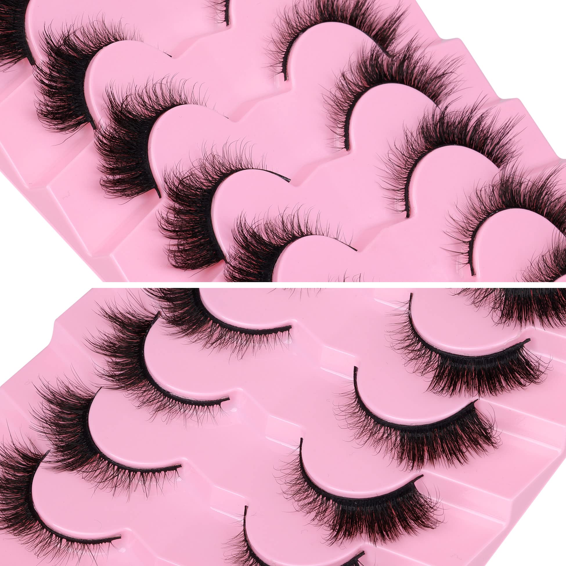 Fox Eye Lashes Natural Looking Wispy Eyelashes D Curl Fluffy Faux Mink Lashes Multi-layers Volume False Lashes 7 Pairs Pack by Mavphnee