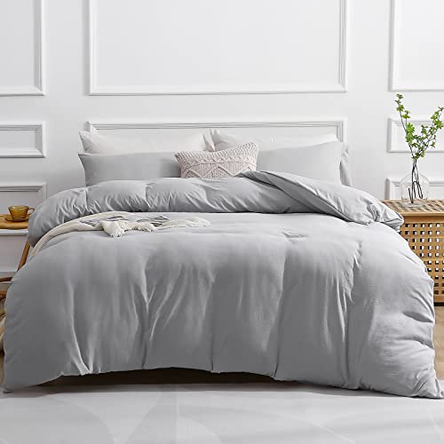 Sasttie Duvet Cover King Size, Light Grey Ultra Soft Prewashed King Duvet Cover Set, 3 Pieces, 1 Duvet Cover with Zipper Closure and Corner Ties (104''x90''), 2 Pillowcases (20''x 36'')