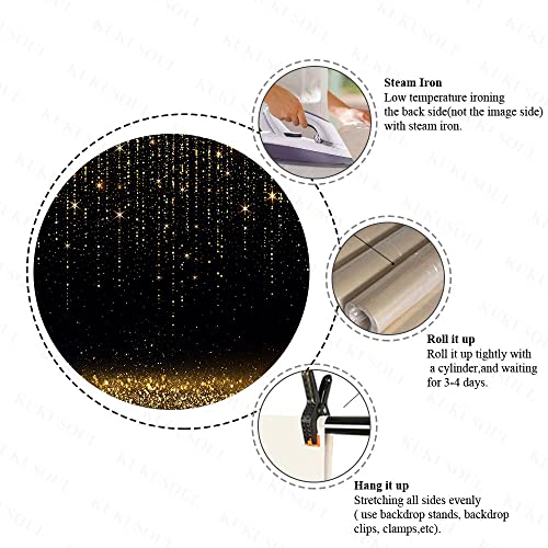 KUKUSOUL 7x5ft Gold Bokeh Spots Backdrop Black and Gold Glitter Sparkle Wedding Photography Background Birthday Party Decorations Banner Photo Booth Studio Props KUBQY087