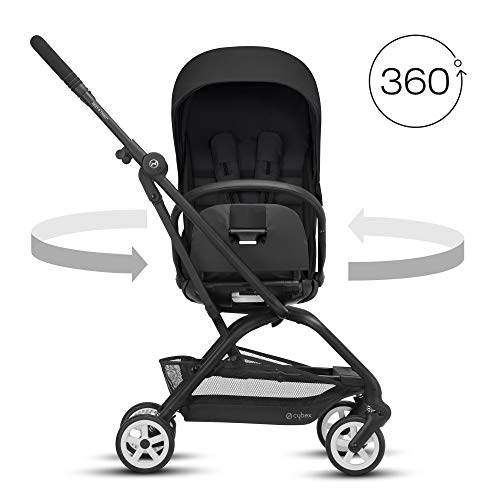 CYBEX Eezy S Twist 2 Stroller, 360° Rotating Seat, Parent Facing or Forward Facing, One-Hand Recline, Compact Fold, Lightweight Travel Stroller, Stroller for Infants 6 Months+, Deep Black