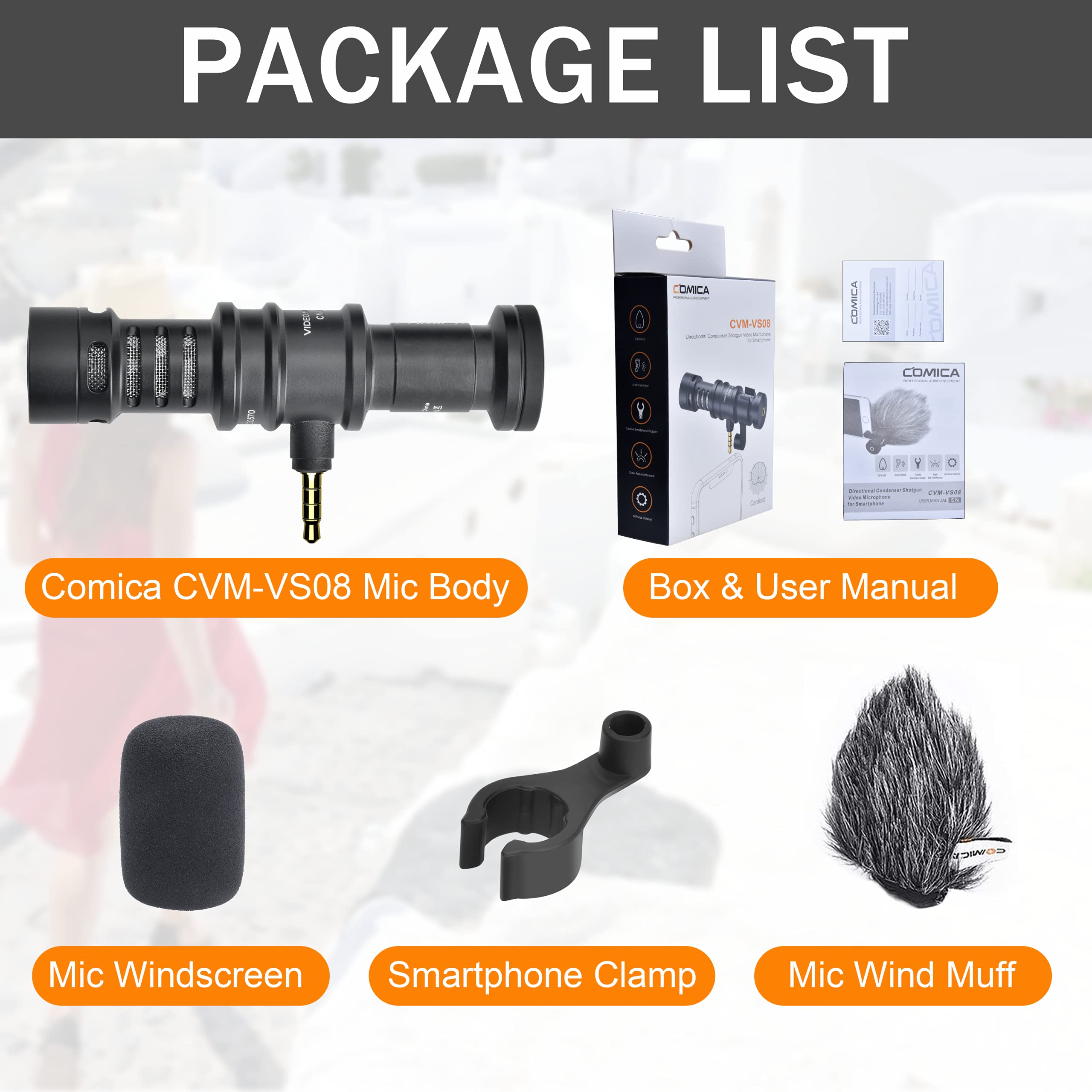 comica CVM-VS08 Professional Cardioid Video Shotgun Microphone, 3.5mm-Trrs Mic for iPhone iPad Samsung Huawei Android Smartphones, Perfect for Video Recording