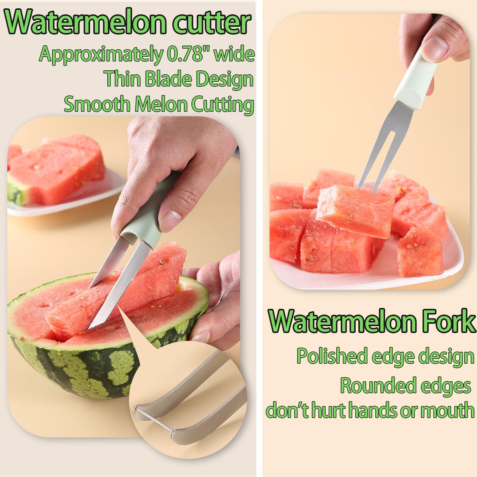 FANTEXY 3-in-1 Watermelon Fork Slicer Cutter,Stainless Steel Watermelon Popsicle Cutter Watermelon Cutter Slicer Tool Melon Cutter Knife Portability Fruit Fork for Camping Kitchen Gadgets