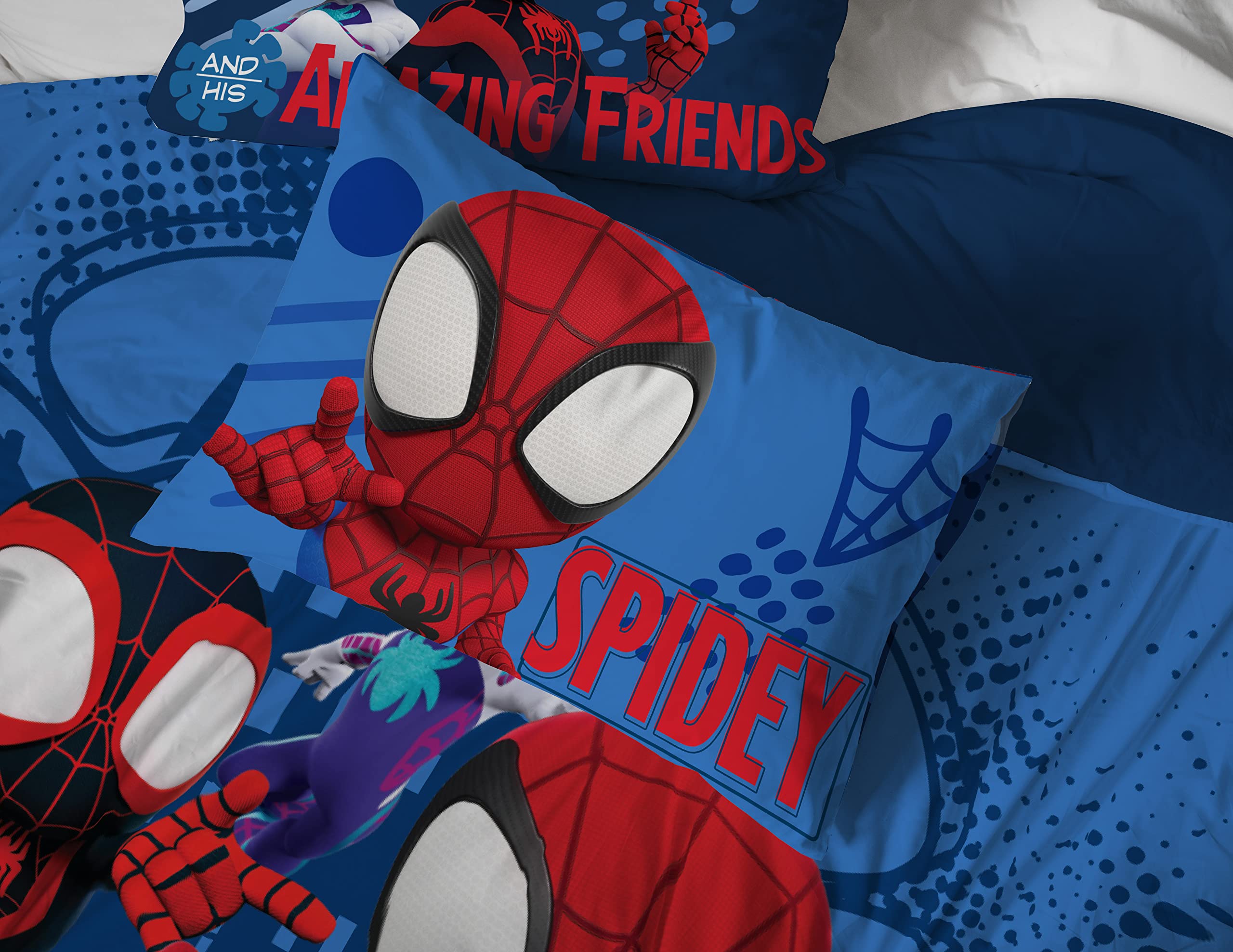 Jay Franco Marvel Spidey and His Amazing Friends Team Spidey Full Size Sheet Set - 4 Piece Set Super Soft and Cozy Kid’s Bedding - Fade Resistant Microfiber Sheets (Official Marvel Product)