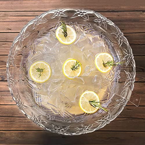 Premium Large Clear Punch Bowl Plastic Lightweight 2 Gallon with Clear Plastic Serving Ladle 5 oz Embroidered Design 8 Quart Serving Bowl