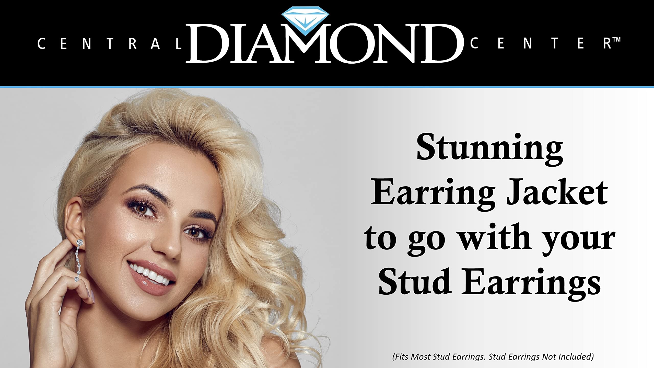 Central Diamond Center Earring Jacket in Sterling Silver made with Pure Brilliance Zirconia - Platinum Plated