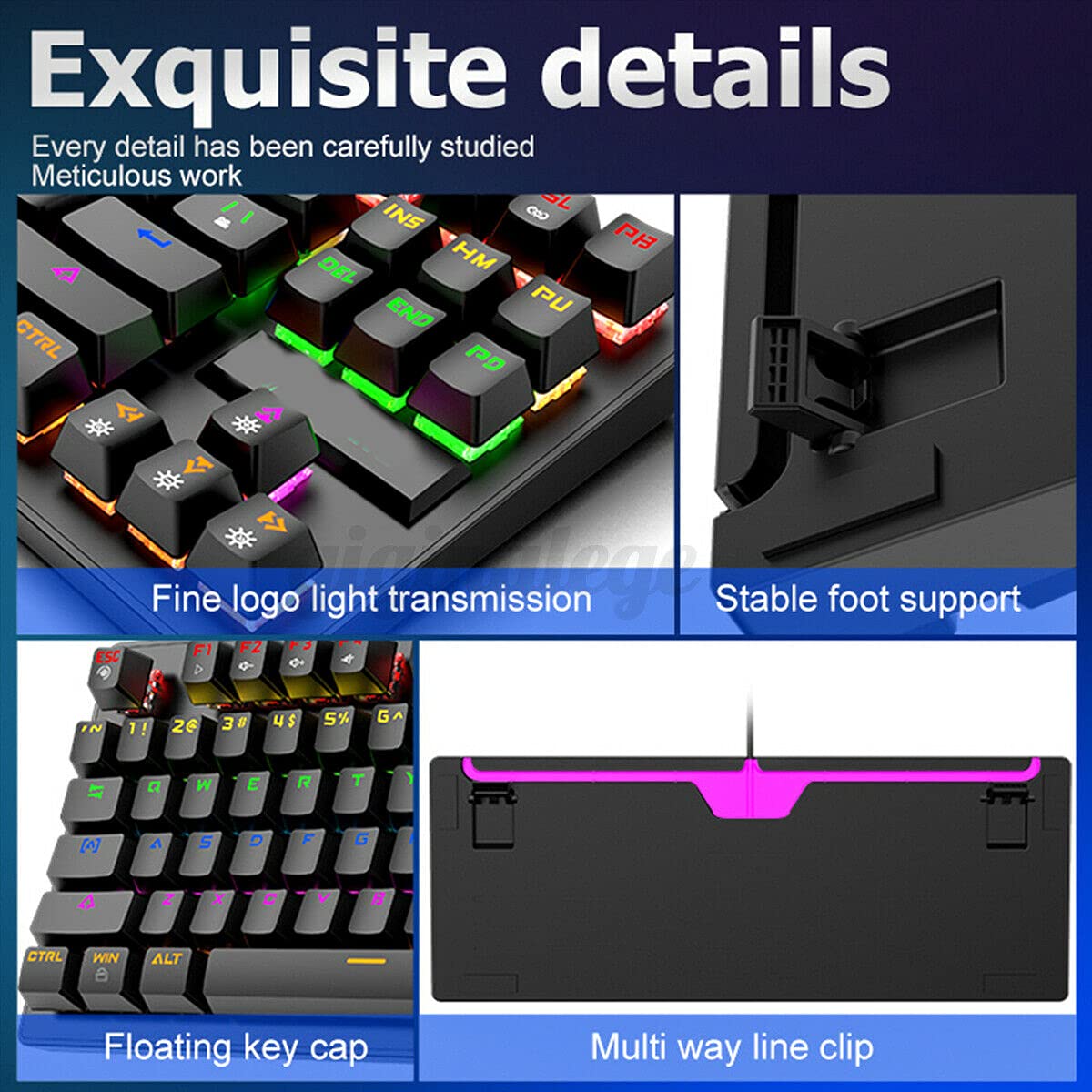 Computer Mechanical Keyboard,Wired Rainbow LED Backlit 87 Key Waterproof Gaming Keyboard,Gaming Mouse 6400 DPI RGB Mouse and Mouse pad for PC PS4(Black)