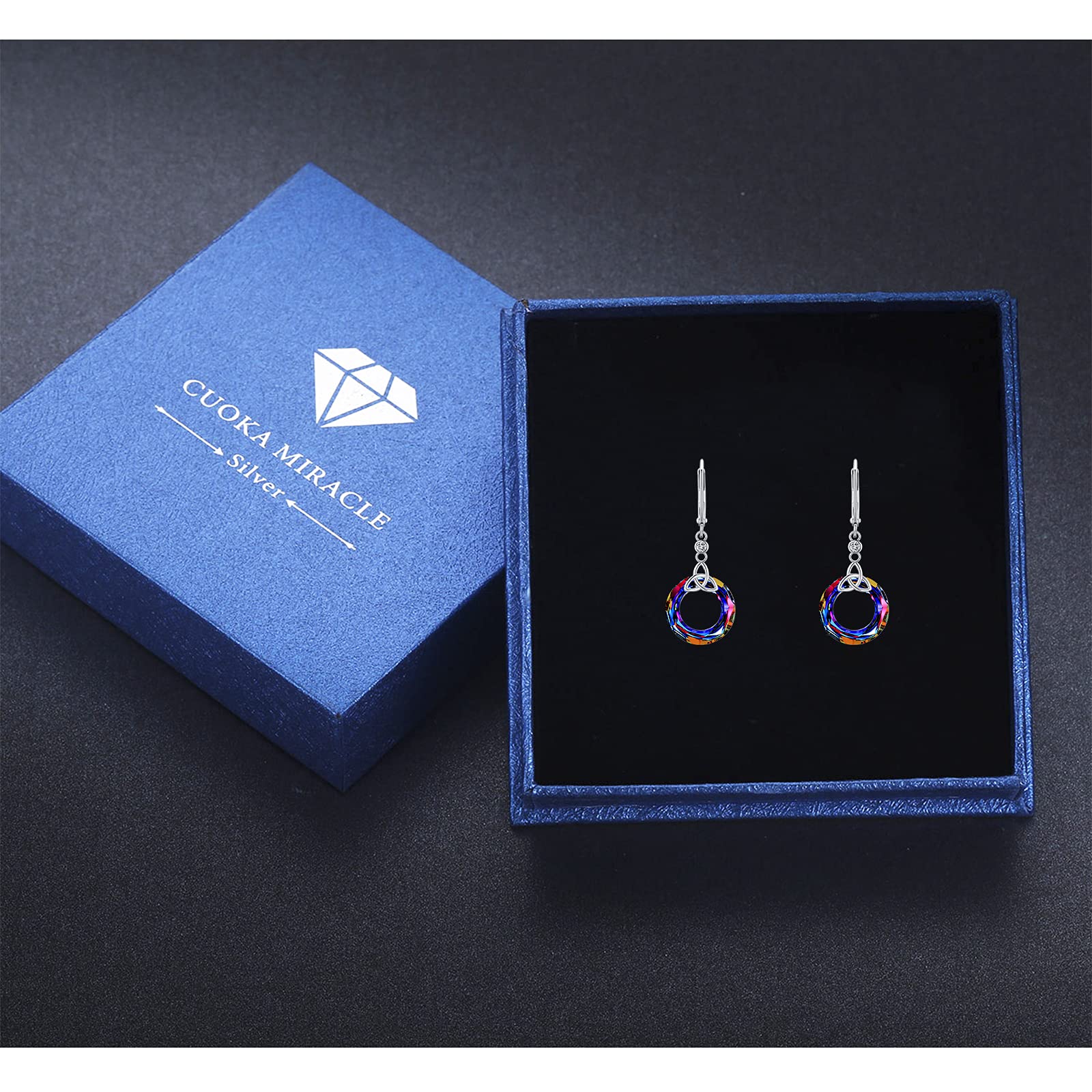 Celtic Knot Crystal Earrings Circle Volcano Crystal Hoop earrings S925 Sterling silver Crystal Dangle Earrings for Women(Purple Crystal)