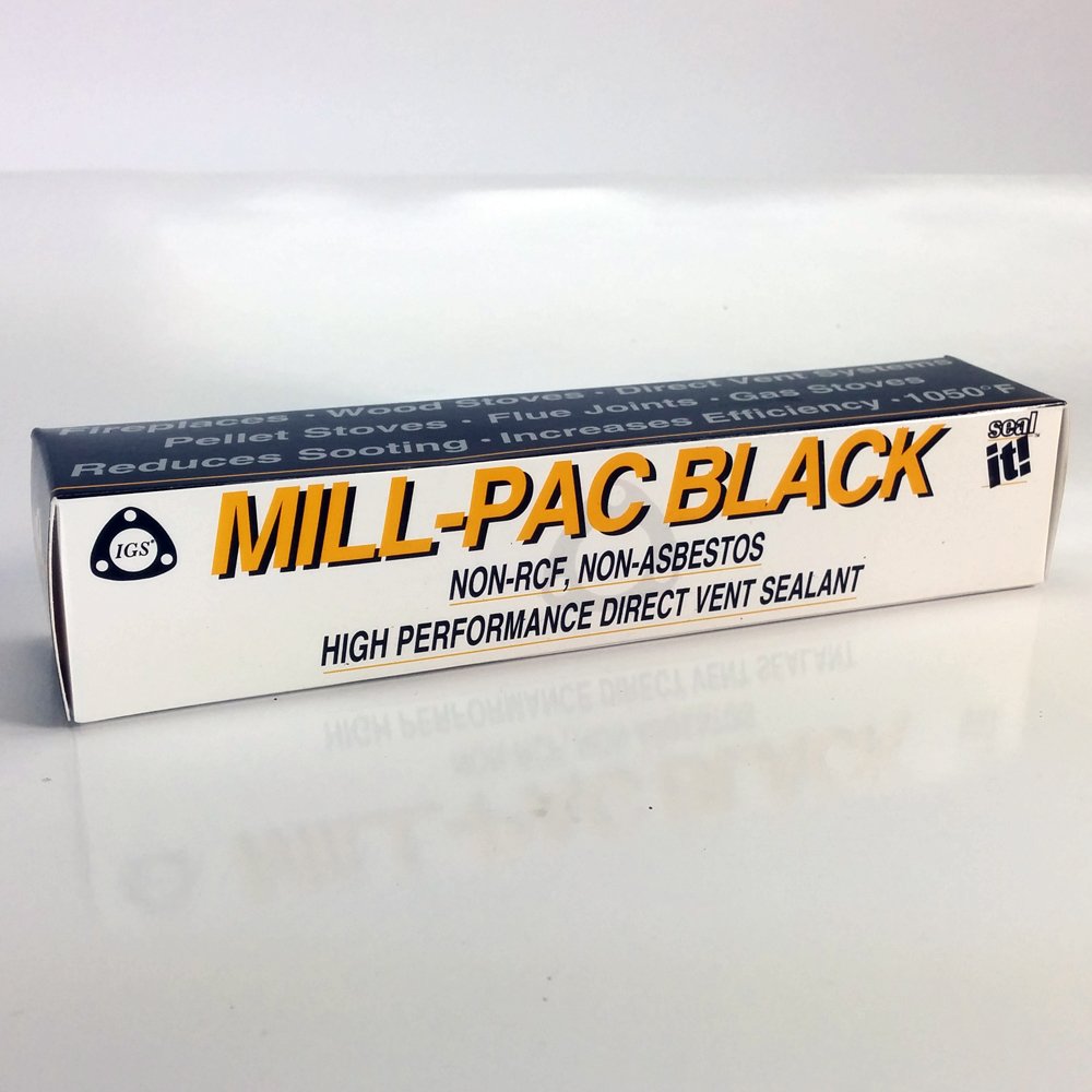 Non-Toxic High Temp Mill-Pac Black Sealant | Fireplaces, Wood, Pellet, and Gas Stoves, Direct Vent Systems, Flue Joints | Environmentally Friendly | 1050-Degree (90 ml Squeeze Tube)