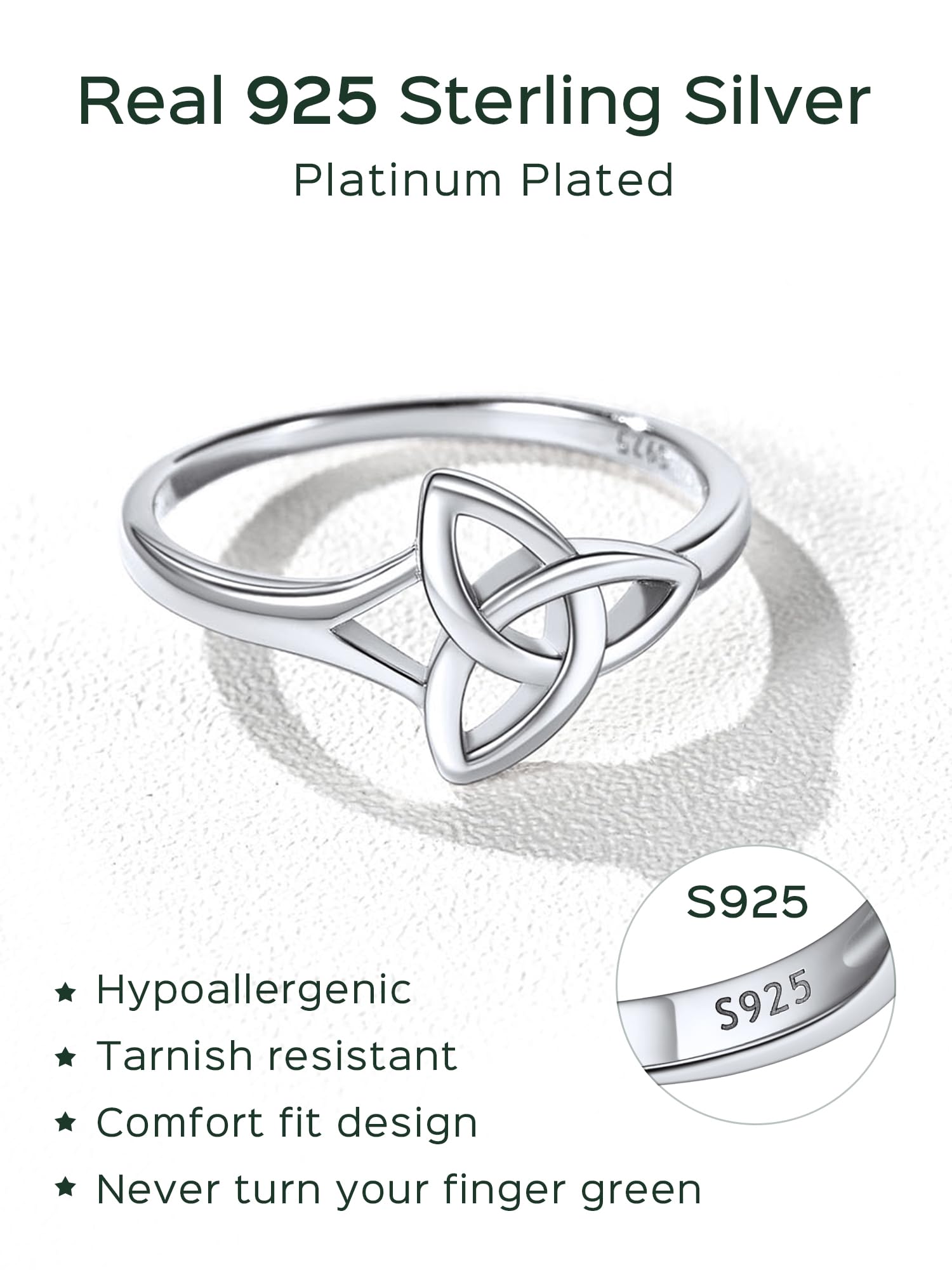 ChicSilver 925 Sterling Silver Ring for Women Triquetra Celtic Knot Promise Ring Simple Classic Irish Eternity Wedding Band Size 7