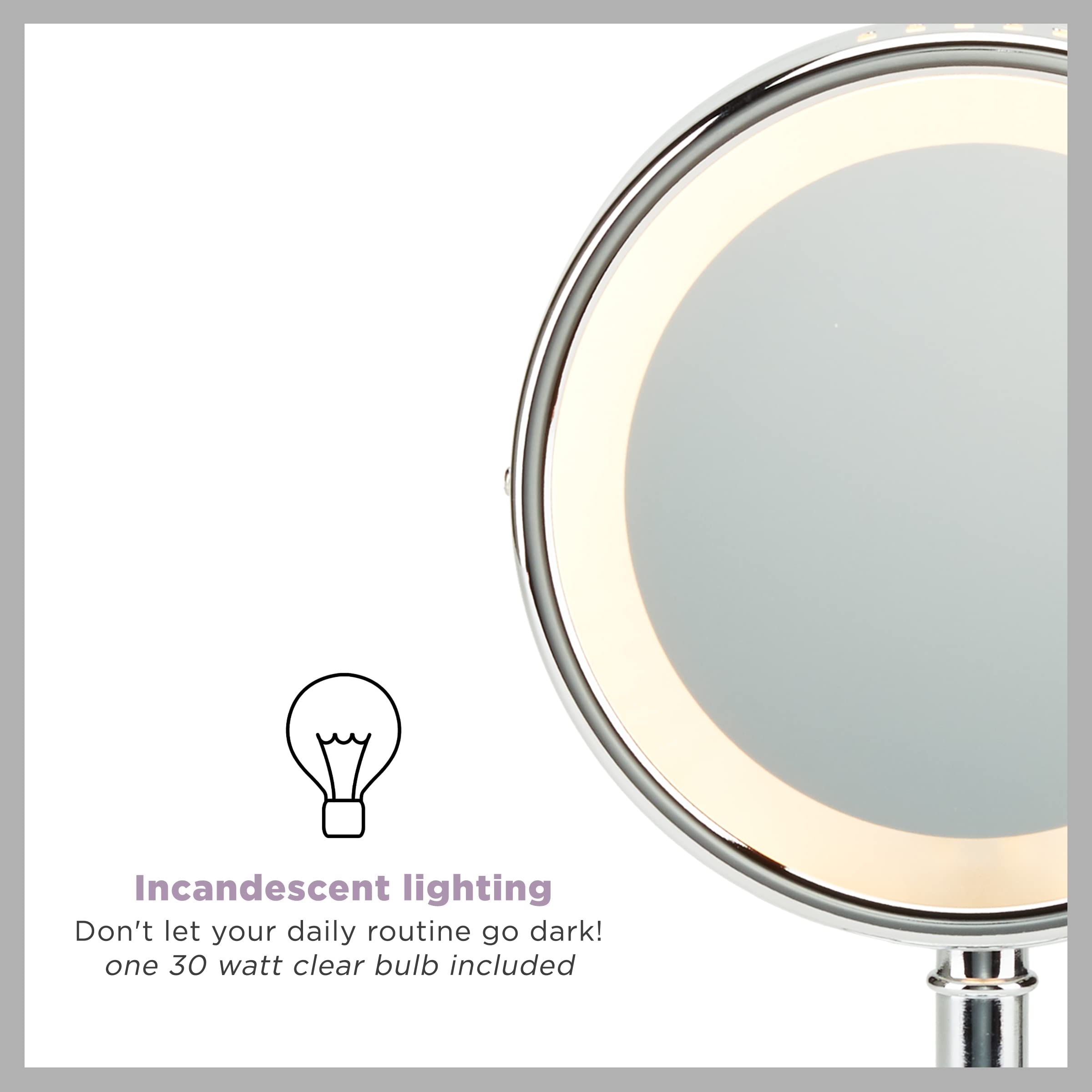 Conair Lighted Makeup Mirror with Magnification, Vanity Mirror, 1X/5X Magnifying Mirror, Double Sided Mirror, Corded in Polished Chrome