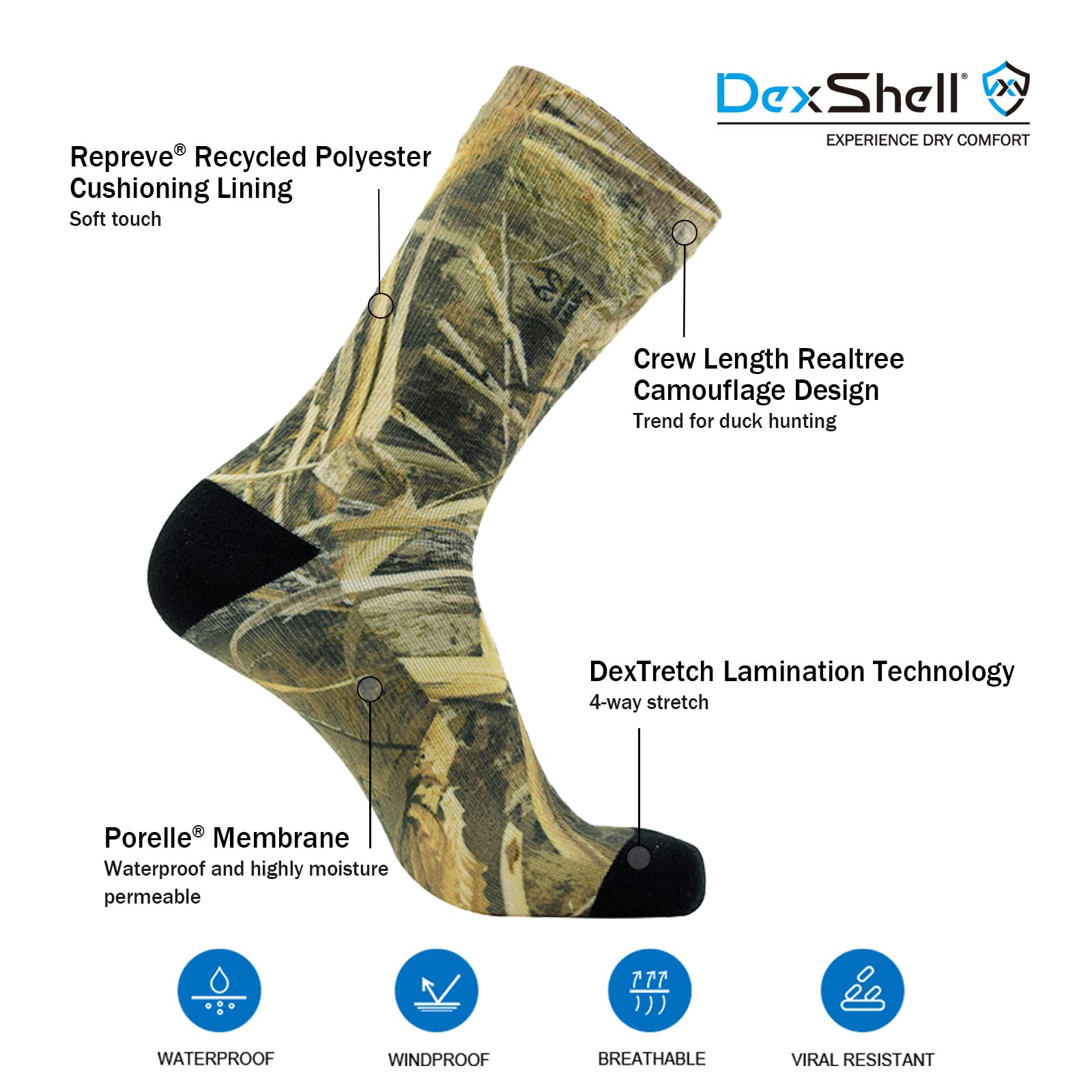 DexShell Waterproof StormBLOK Socks for Hunting, Real-Tree Max 5, XL