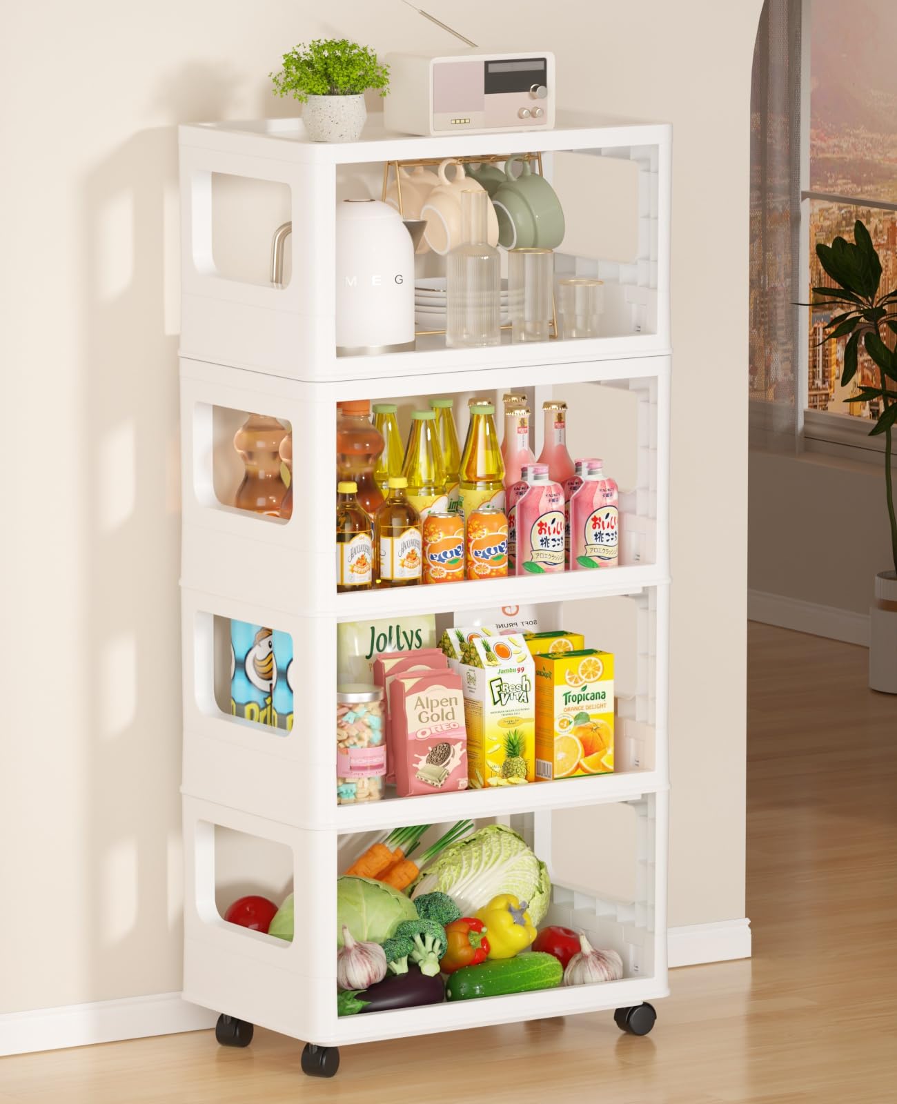 HAIXIN Storage Bin with Lid, 8.4 Gal Folding Storage Box and 5-Tier Stackable Storage Shelf