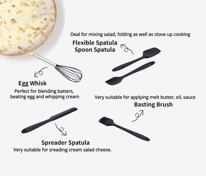 DMFC Kitchen Utensils Set 15 Pieces Kitchenware Supplies Set Silicone Stainless Steel Handle Cooking Nonstick Pot High Temperature Resistant Spatula Spoon Kitchenware. (Black)