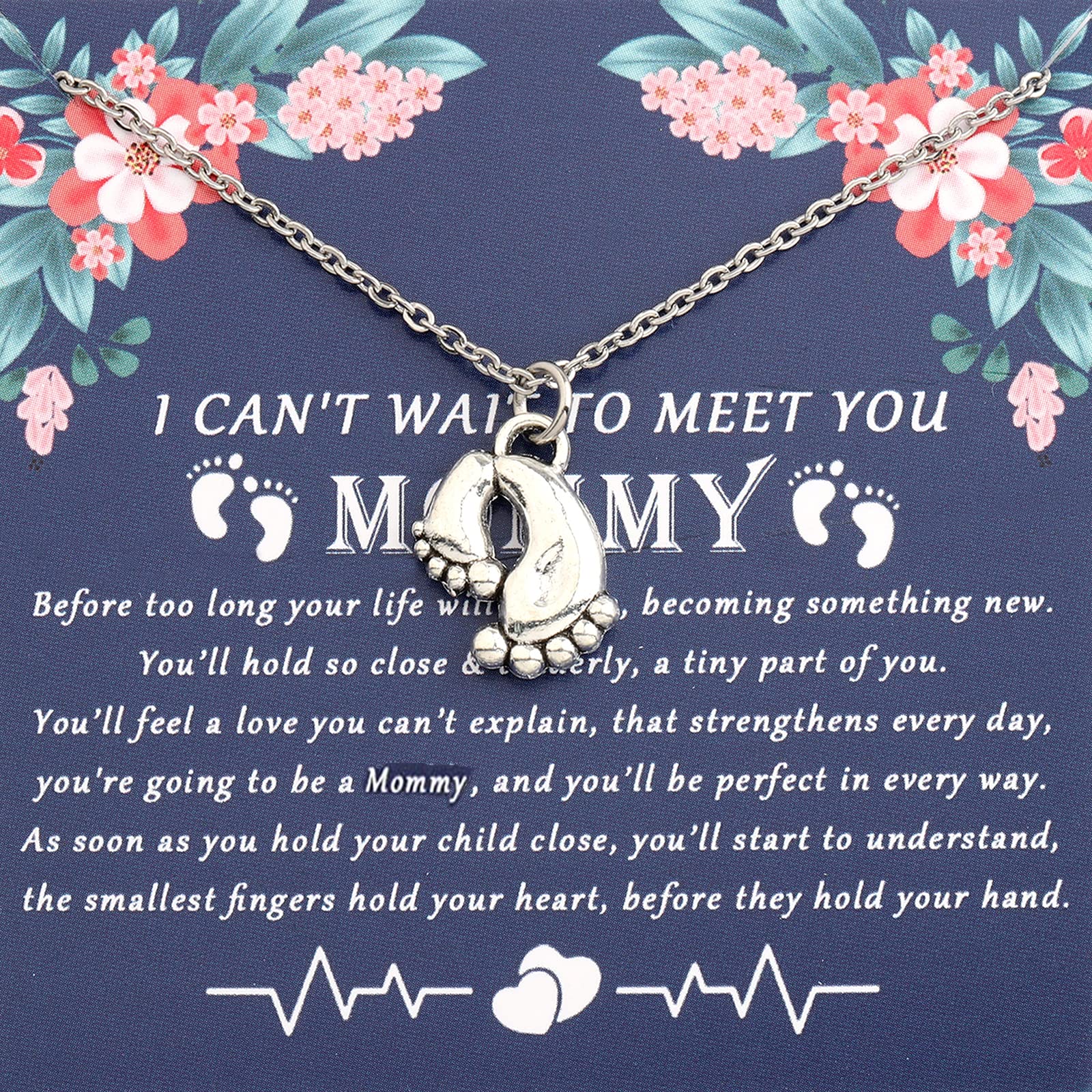 MYOSPARK Mom to Be Necklace with Message Card Pregnancy Gift for First Time Mom Expecting Mom Gift Pregnant Wife Gift (Mom Feet NL)