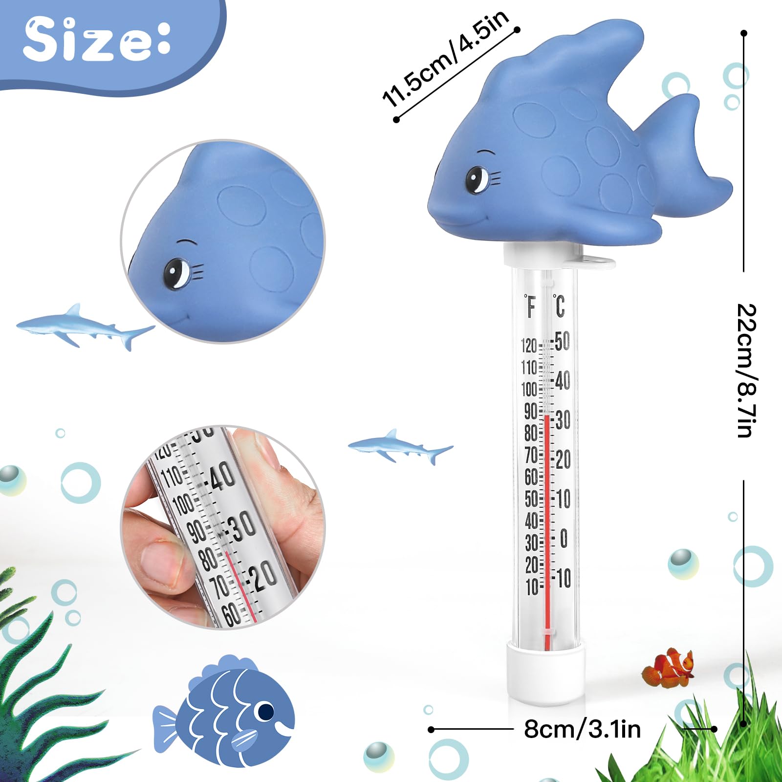Floating Pool Thermometer, Pool Temperature Thermometer for Cold Plunge, Large Display, Easy to Read, Shatter Resistant, for Outdoor & Indoor Swimming Pools, Spas, Hot Tubs & Aquariums（(Goldfish)）