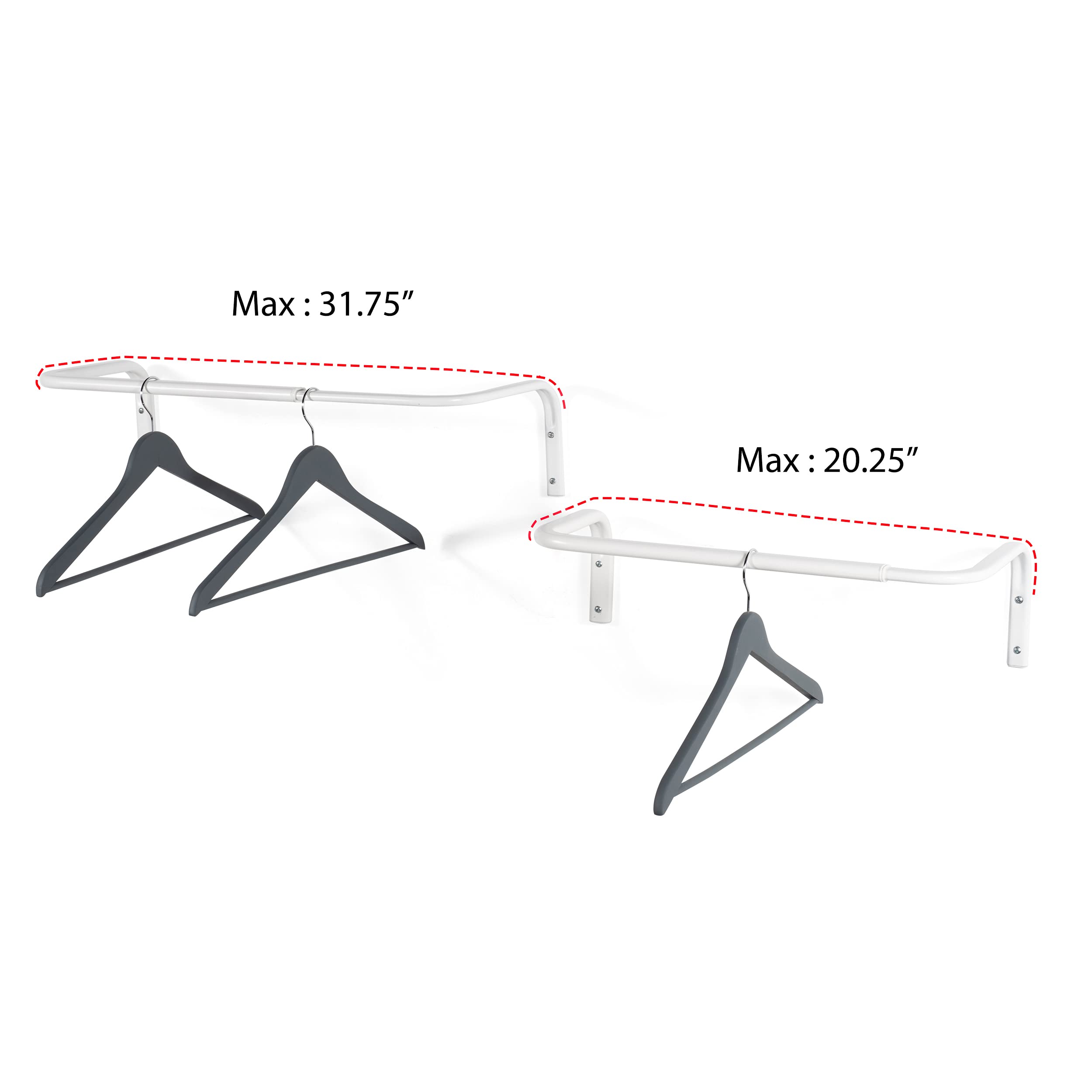 Wall Mounted Adjustable Durable Steel Clothes Rack Set of 2 Drying and Hanging Closet Bar Rail Organizer (White)