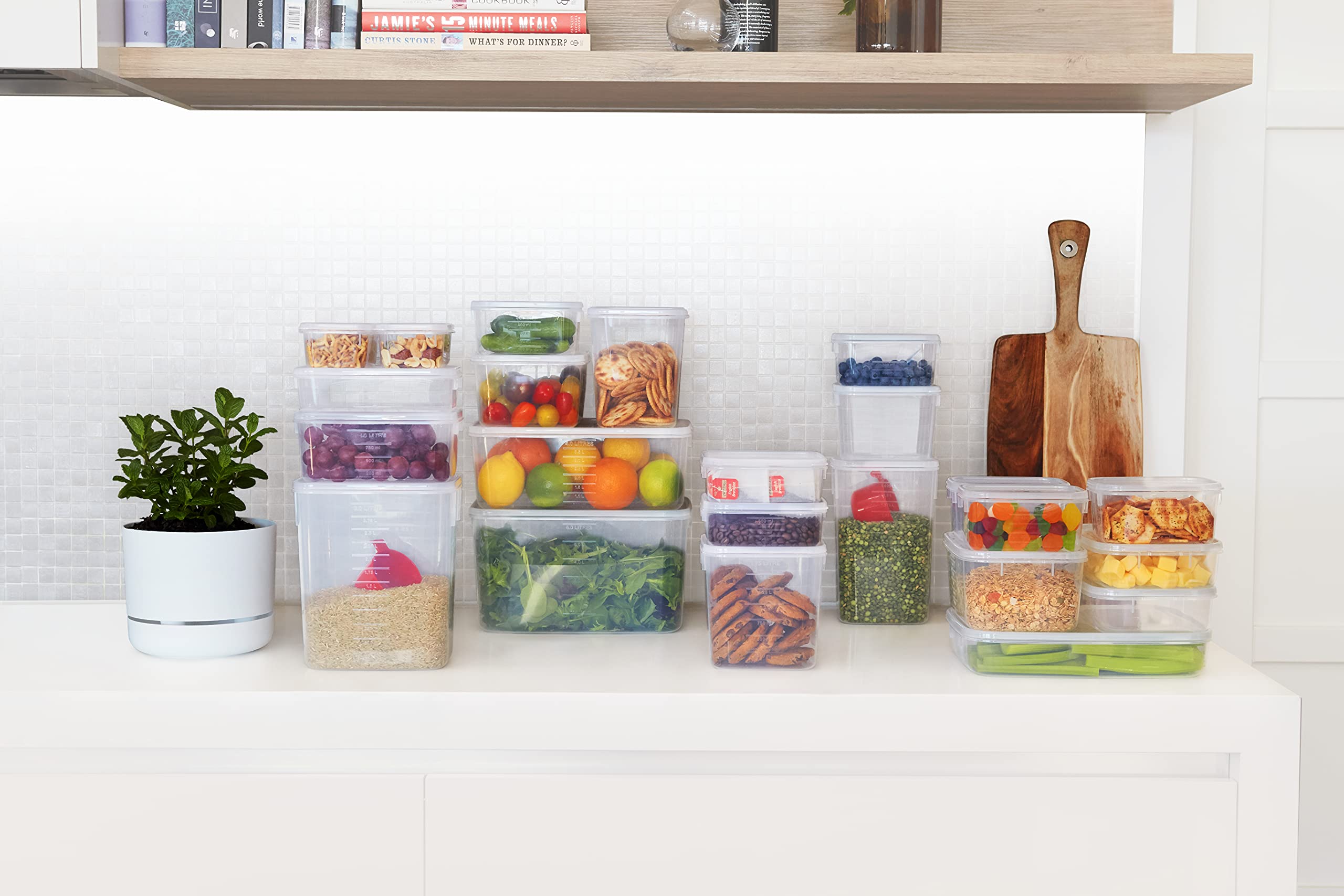 Decor Tellfresh food storage containers & measuring scoop, this stackable four storage container features a graduation scale, stackable plastic food containers