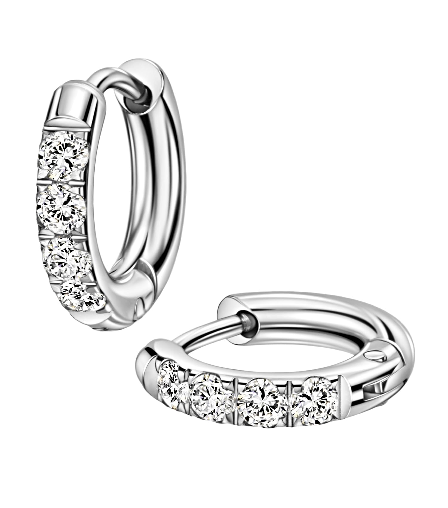 Silver Earrings Cubic Zirconia Small Hoops Stainless Steel Huggie Earrings 8mm Piercing Earrings Stainless Steel Small Hoops for Women
