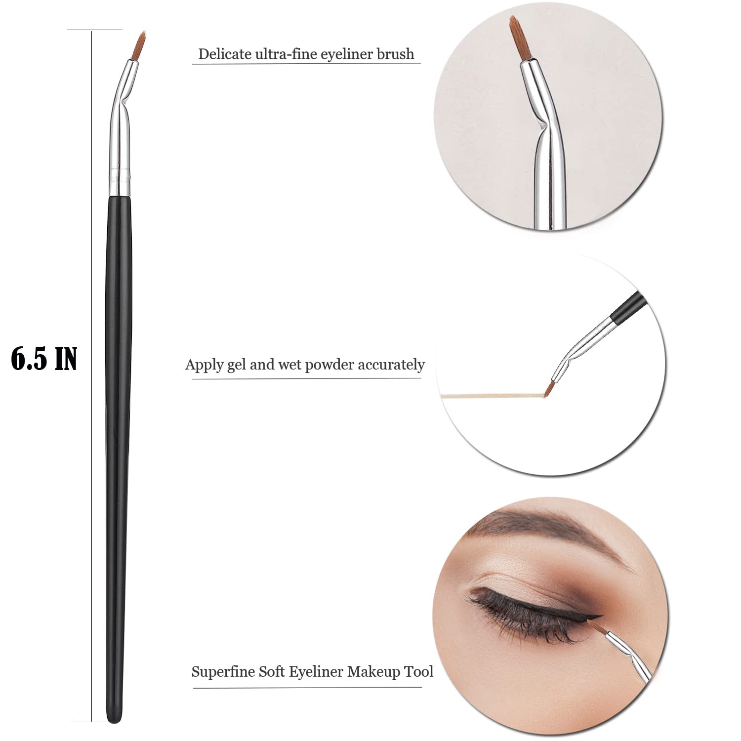 Eyeliner Brushes Set,JASSINS Fine Angled Eyeliner Brushes,Precision Gel Eye Liner Ultra Fine Bent Makeup Brush For Newbies and salon(3PCS)