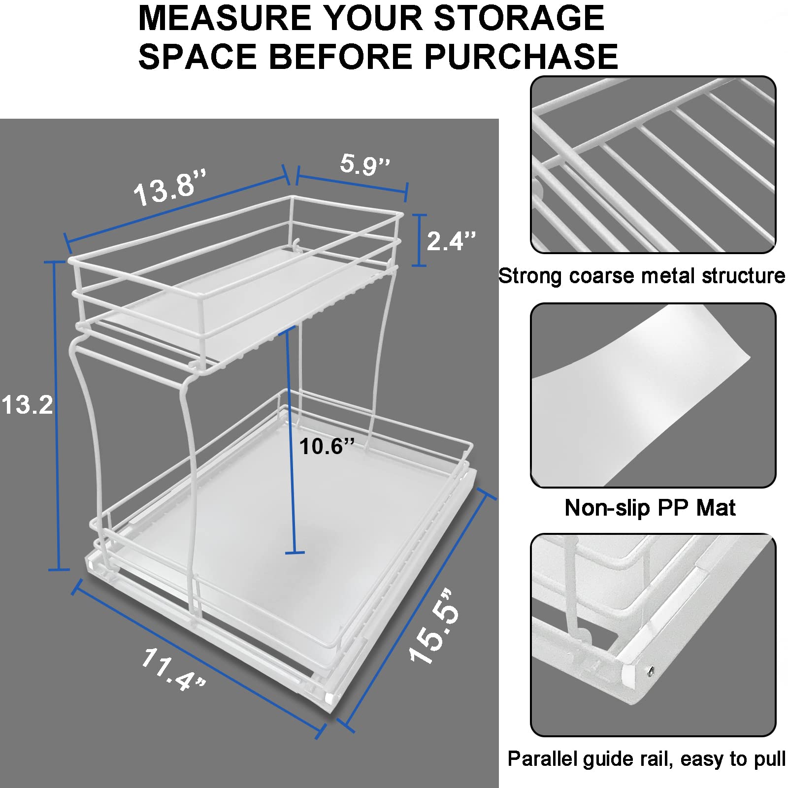 CD HOME Pull Out Cabinet Organizer, Under Sink Slide Out Storage Shelf with 2 Tier Sliding Wire Drawer,Least 13 Inch Cabinet Opening (White)